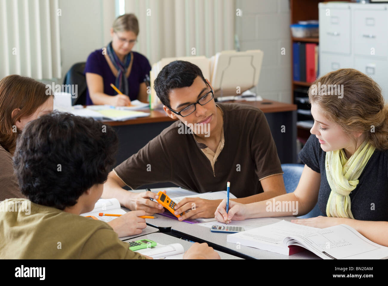 High school students studying math together Stock Photo - Alamy