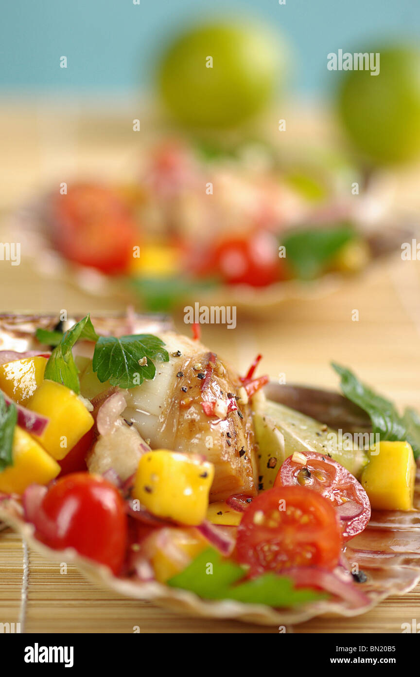 Scallop-Salad in a Shell with Various Vegetables, Scallop Ceviche, a ...