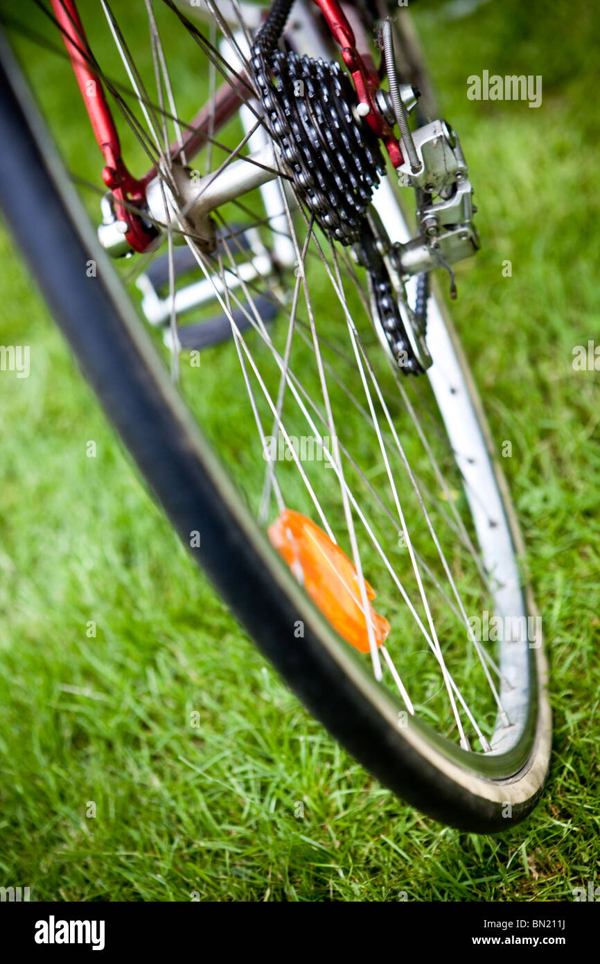 Rear racing bike wheel on the wheel with chain Stock Photo - Alamy