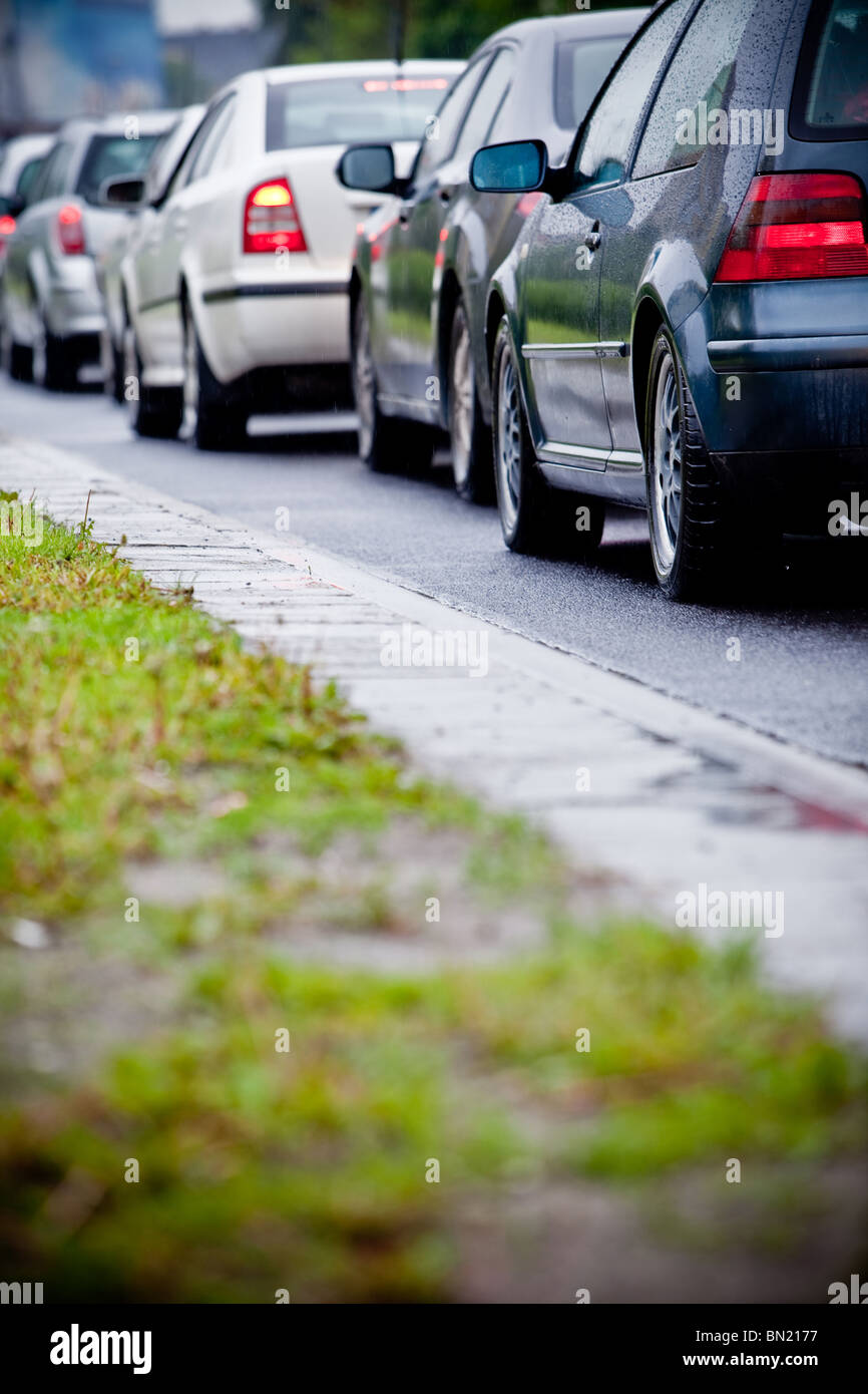 Typical scene during rush hour. A traffic jam with rows of cars Stock ...