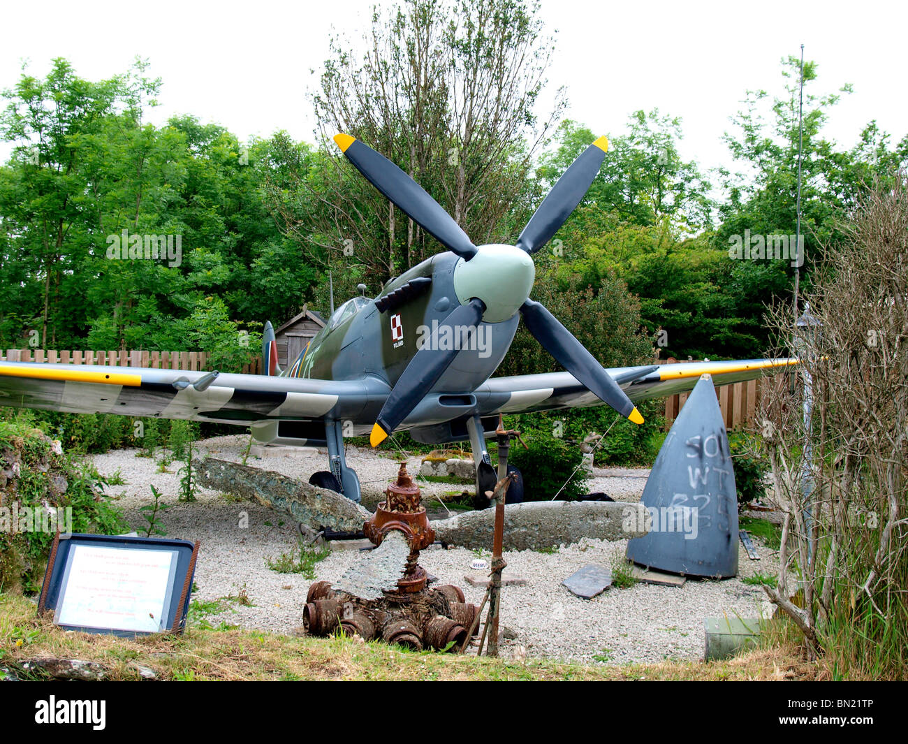 Spitfire on display in a garden near Newquay, Cornwall, UK Stock Photo ...