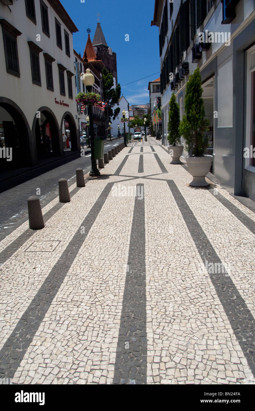 Portugal, Madeira Island, Funchal. Downtown Funchal, typical street ...