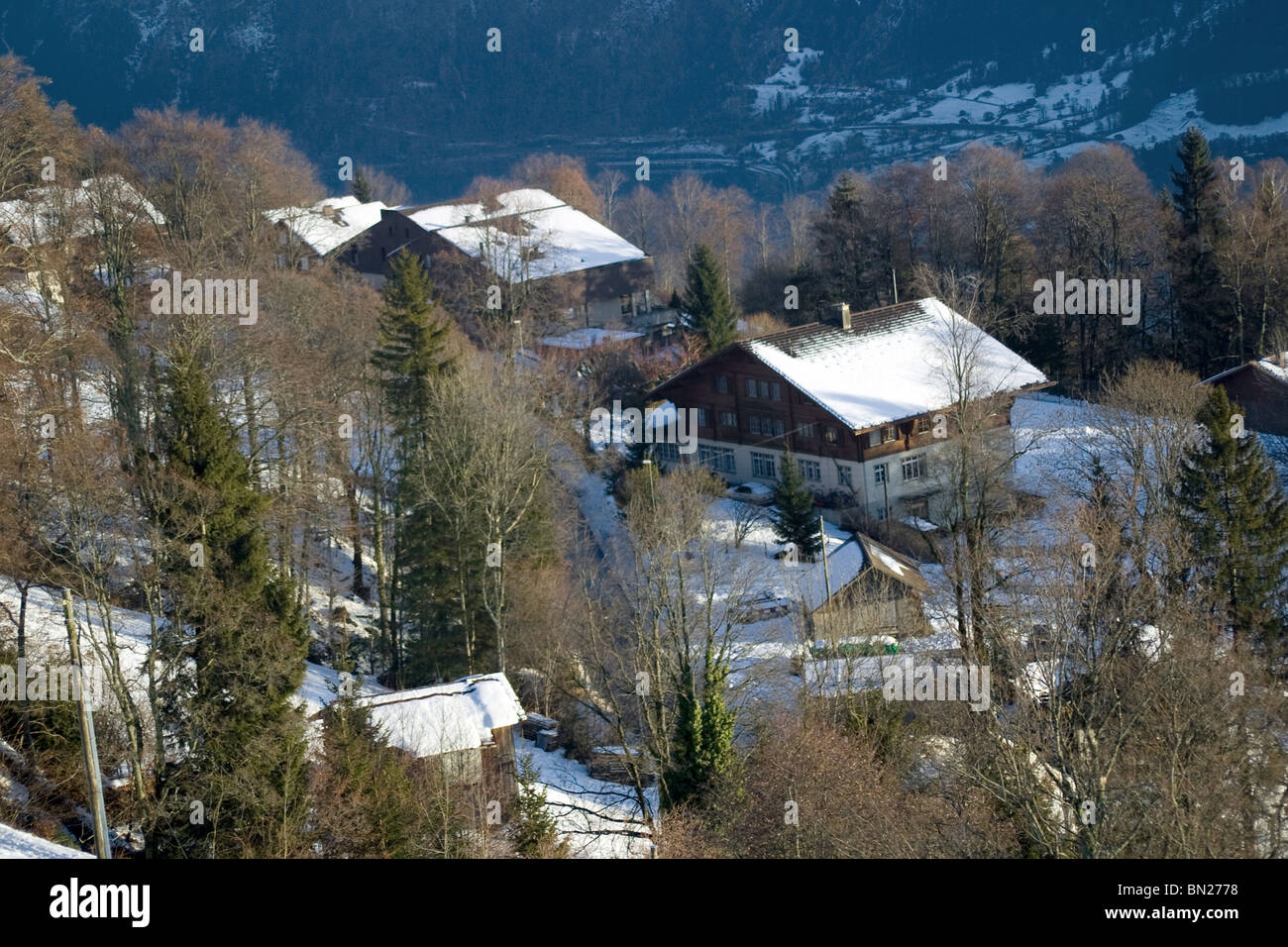 Beatenberg village in Bernese highlands alps wooden houses - Swiss ...