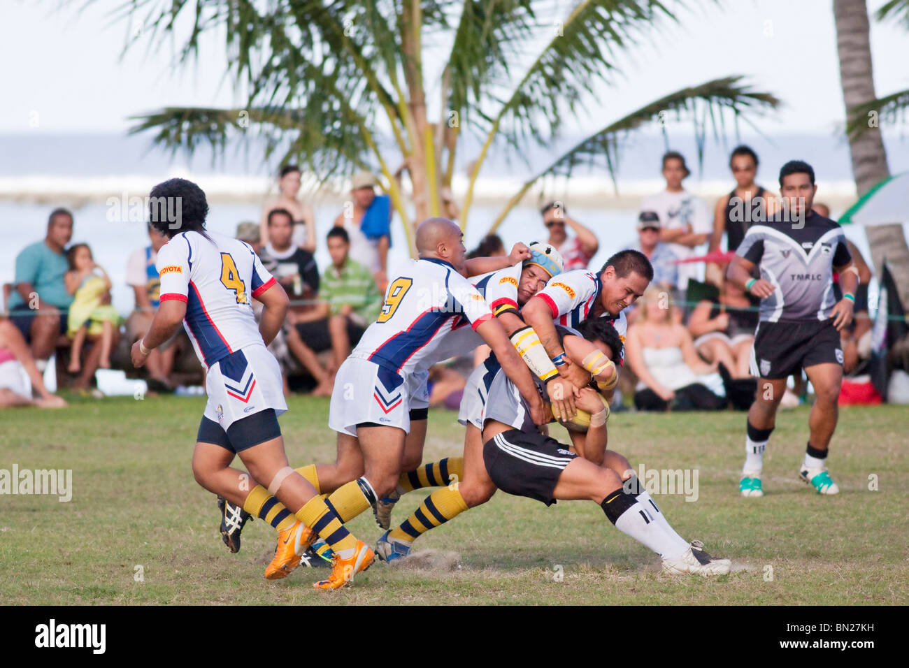 A rugby game on Rarotonga in The Cook Islands next to the sea Stock ...