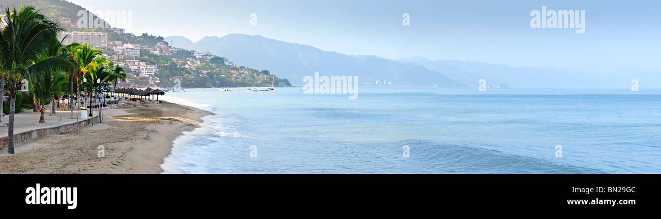 Panoramic image of beach and ocean in Puerto Vallarta, Mexico Stock ...
