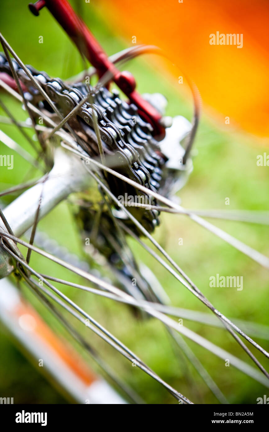 Rear racing bike wheel on the wheel with chain Stock Photo - Alamy