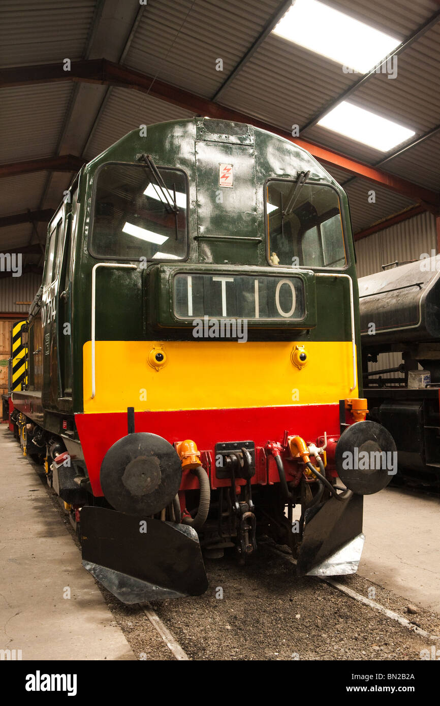 A preserved diesel Locomotive in the Loco sheds at Haverthwaite Station ...