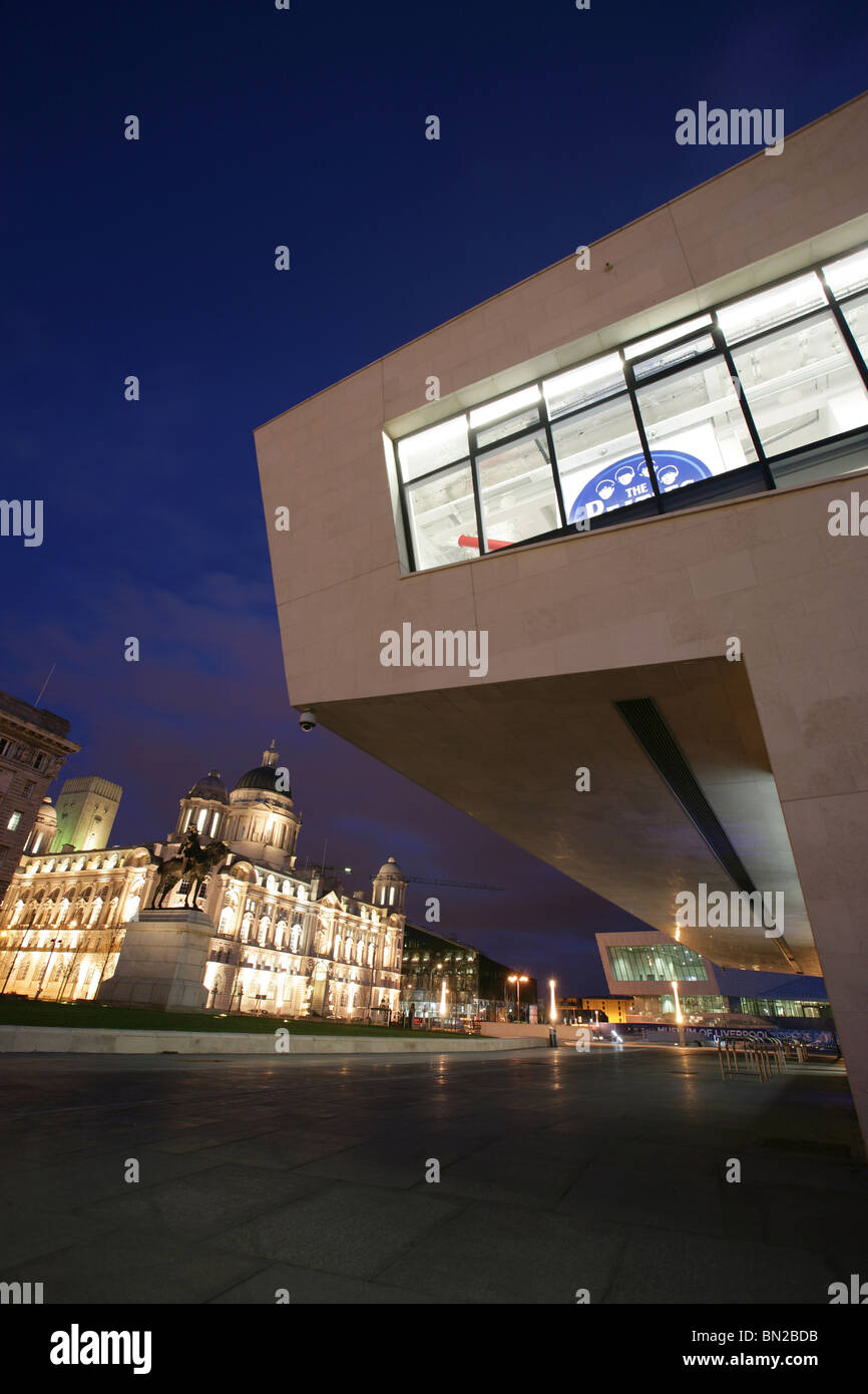 City of Liverpool, England. Close up night view of the Mersey Ferry ...