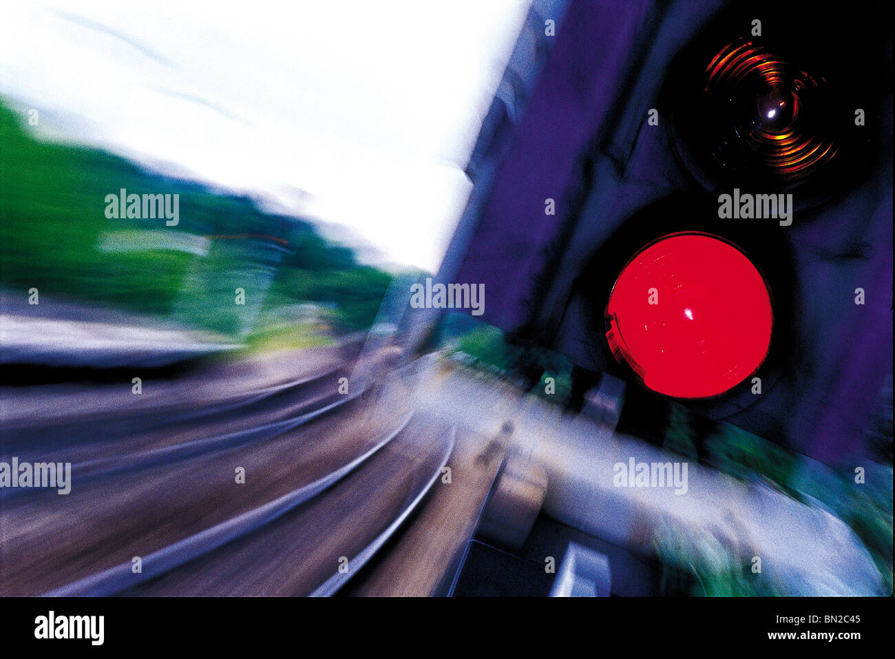 A red light on train tracks, Hampshire, UK Stock Photo - Alamy