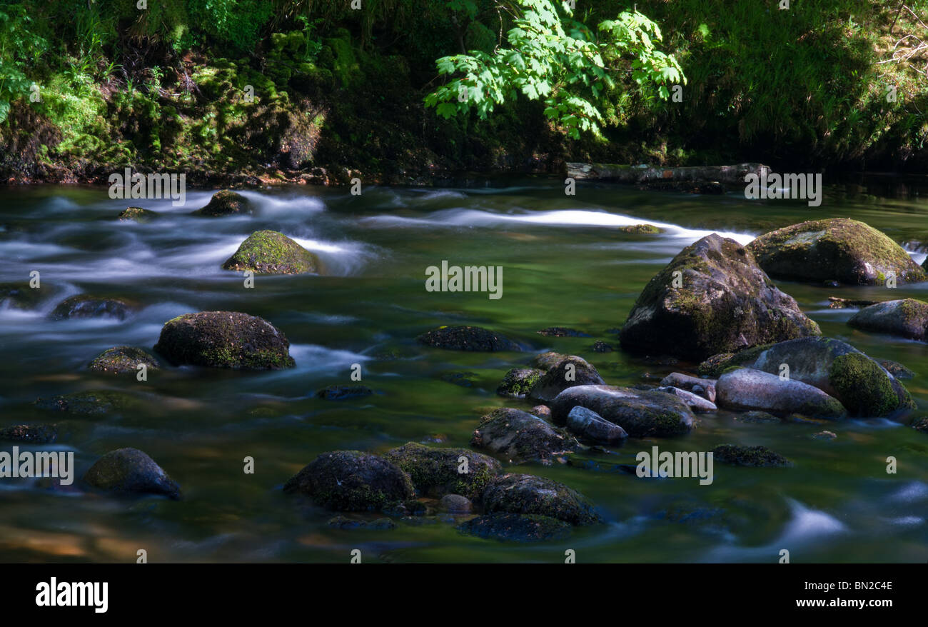A shallow summer river flowing over rocks Stock Photo - Alamy