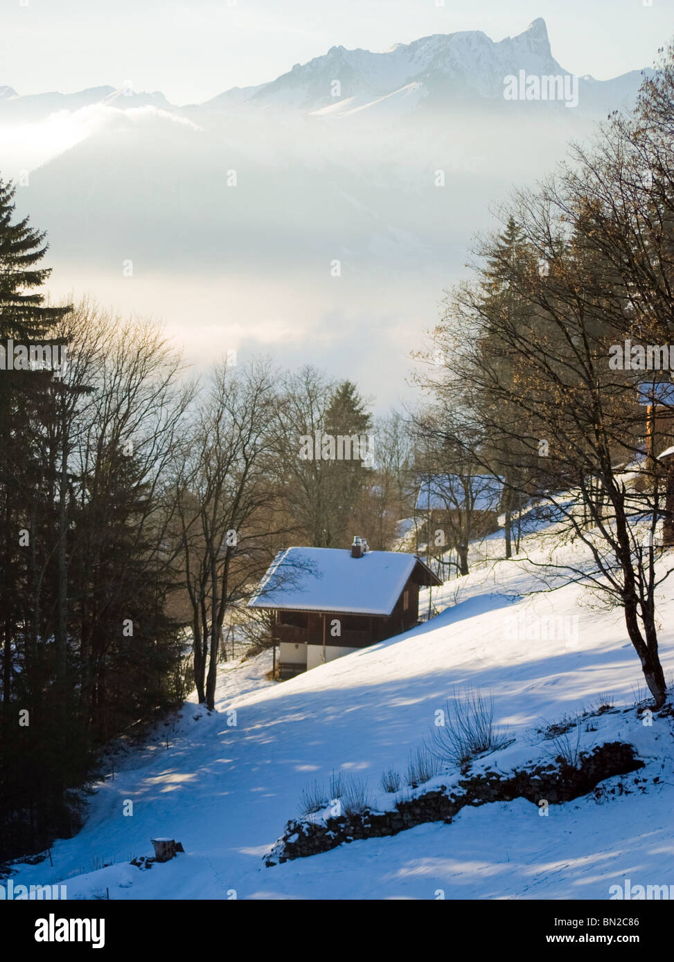 wooden sheds snow landscape in Switzerland Stock Photo - Alamy