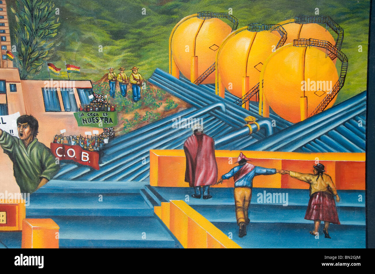 Wall painting showing gas production Stock Photo - Alamy