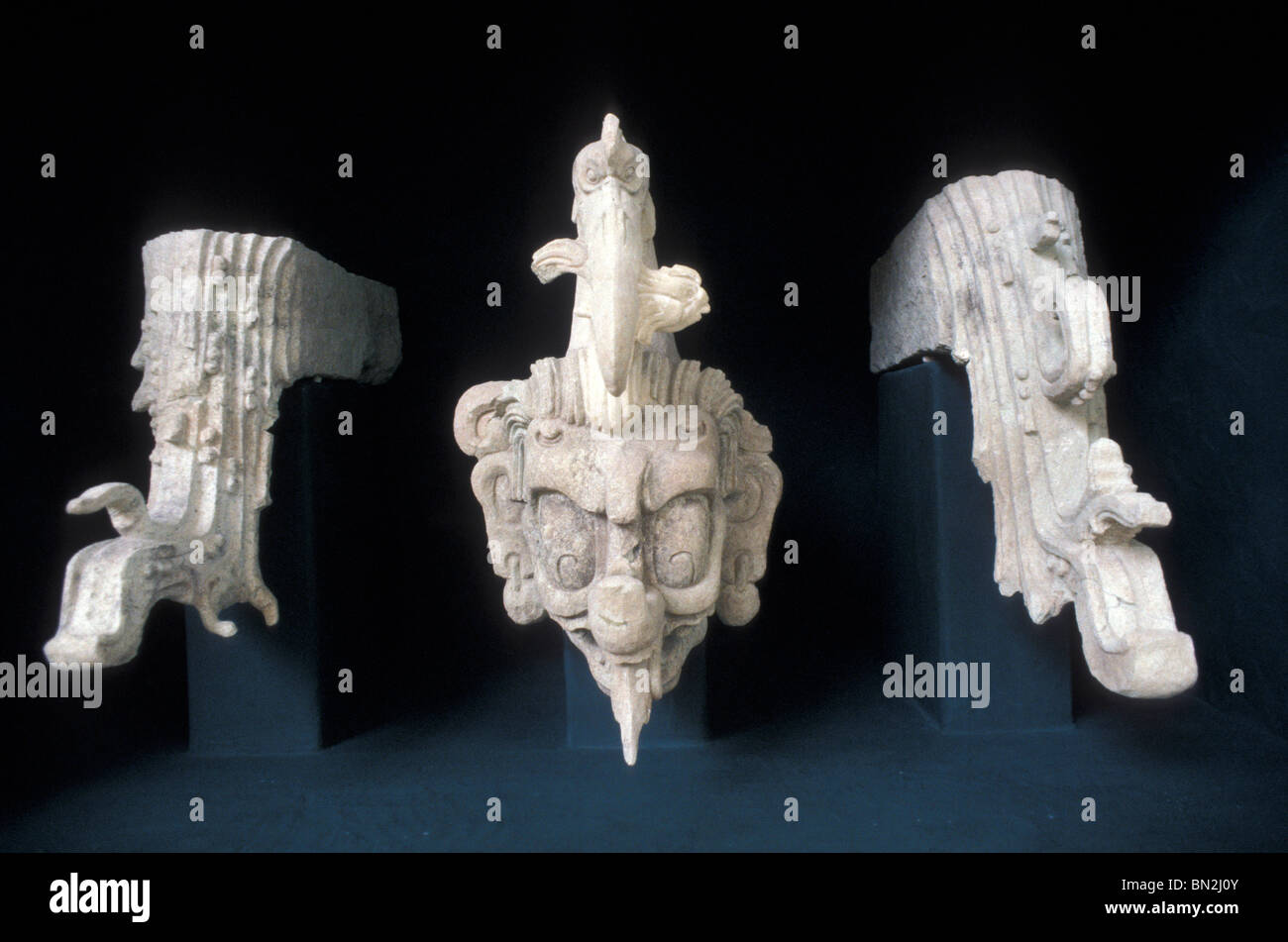 Maya rain god Chaak and waterbird and streams sculpture, Copan ...