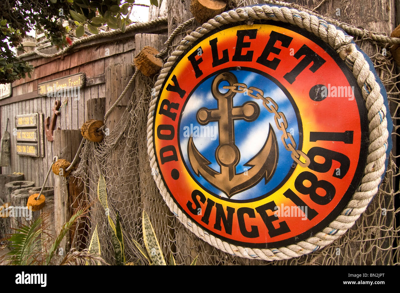 The Dory Fleet sign in front of the Dory Fleet fishing facility Stock ...