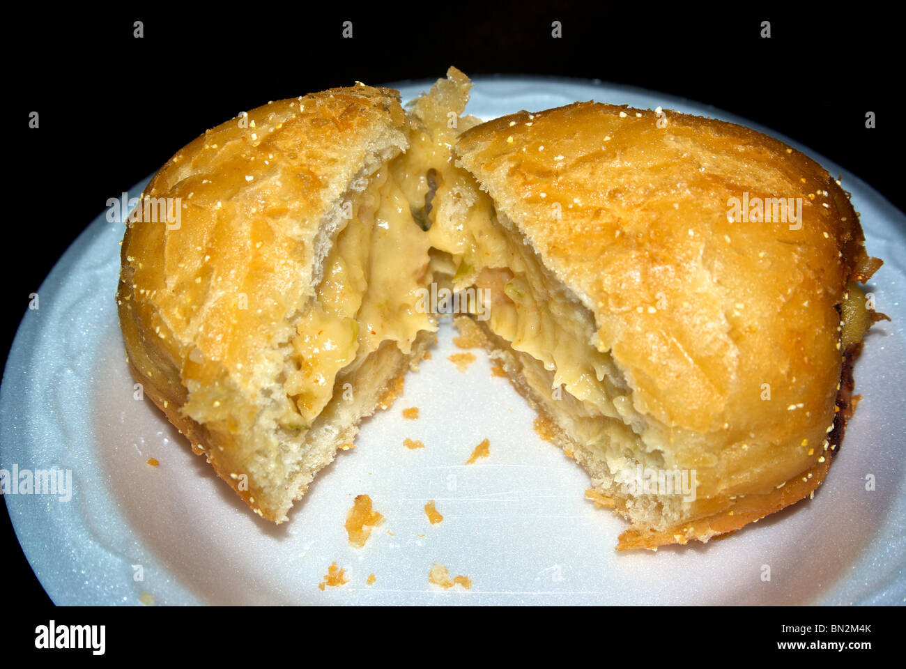 Deep fried crawfish pistolette on a styrofoam plate at Seafood Palace ...