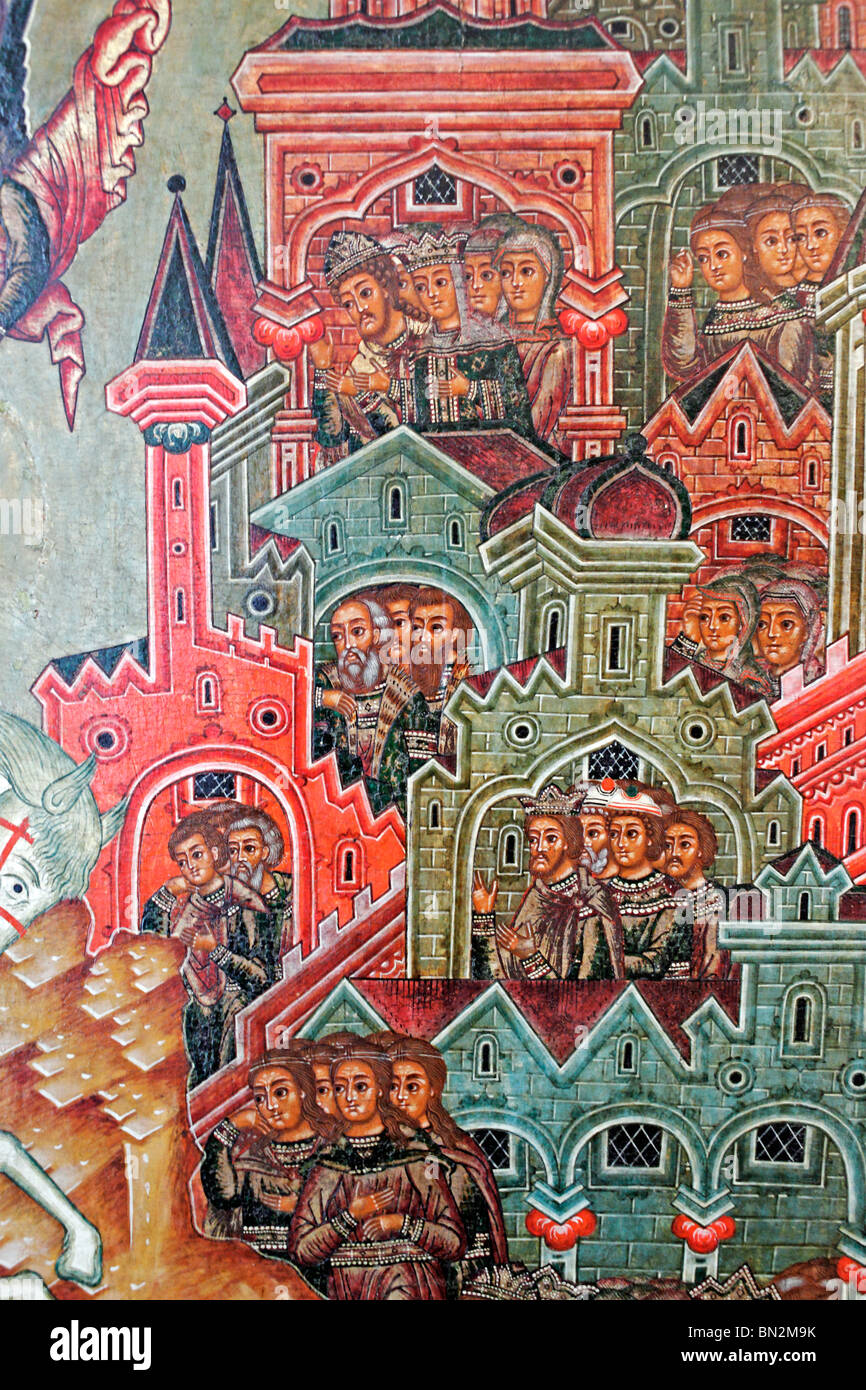 St. George and the Dragon (17th century), detail, Russian icon ...