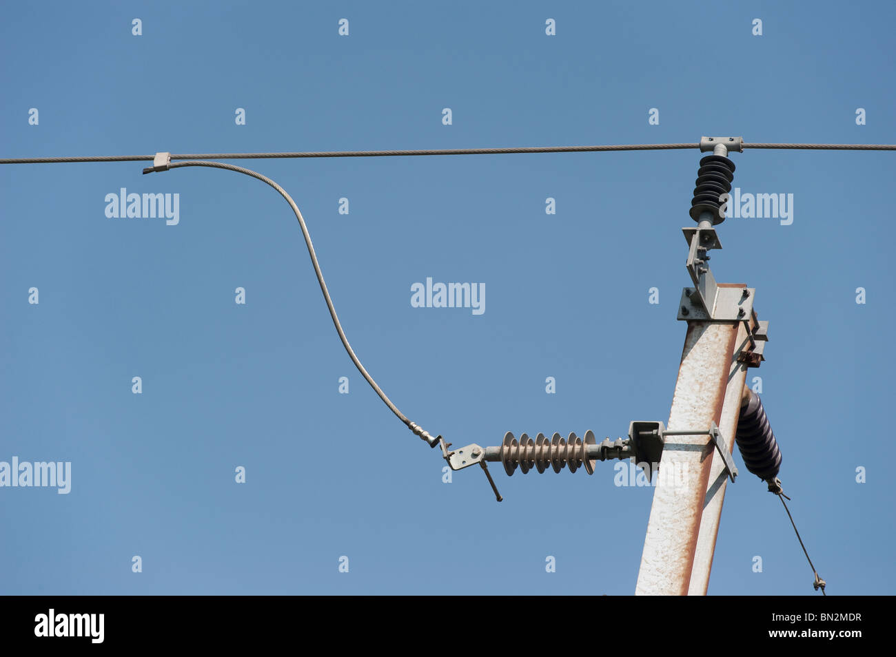 Overhead electrical lines on a railway line in England Stock Photo - Alamy