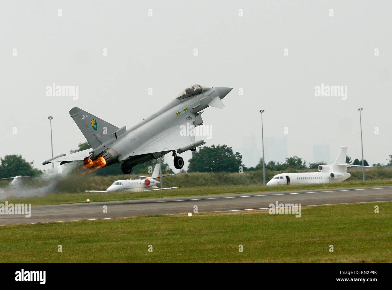 Royal Air Force Typhoon taking off at Biggin Hill in Kent England Stock ...
