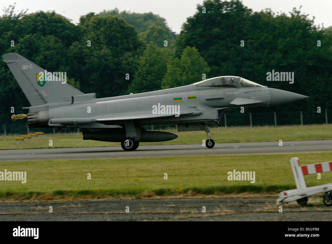 Royal Air Force Typhoon deploying parachute on landing at Biggin Hill ...