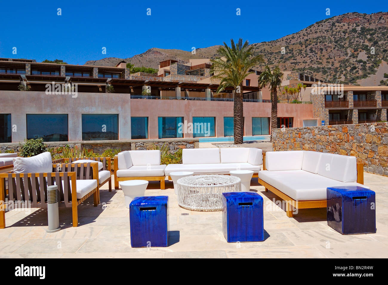 Recreation area at luxury hotel, Crete, Greece Stock Photo - Alamy