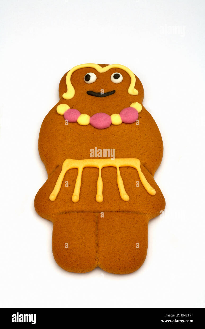Gingerbread Lady iced in Hawaiian Costume on white background Stock ...