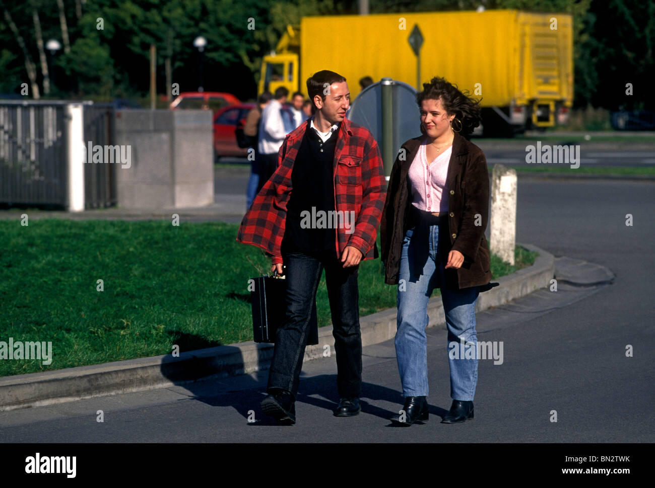 Belgian people young man and woman students on campus at The University ...