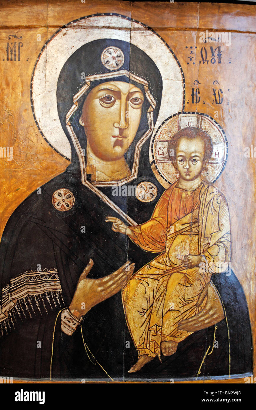 Holy Virgin Hodegetria, 17th century, Russian icon, Cherepovets museum, Vologda region, Russia ...