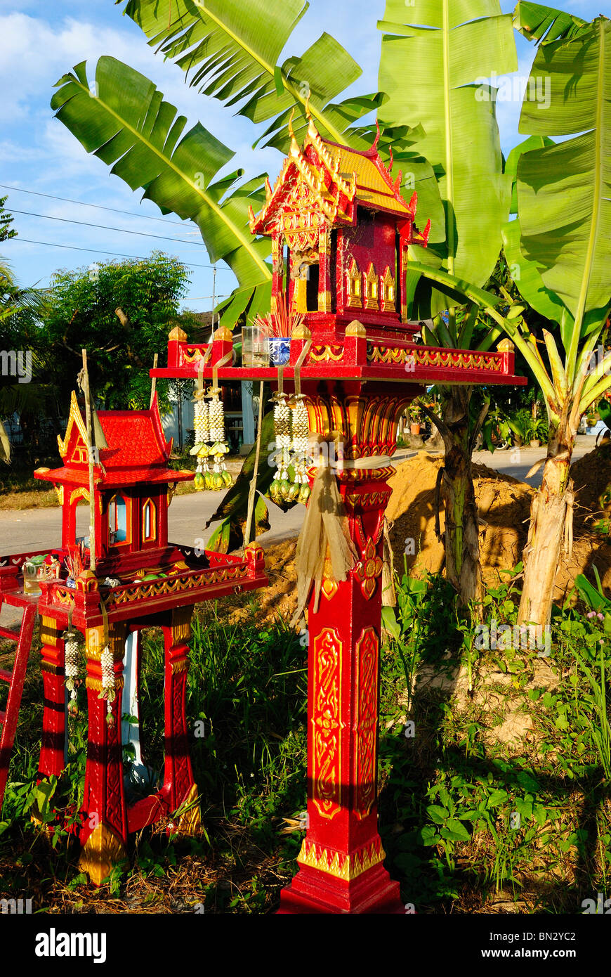 Small wood Buddhist temple in a backyard of a house in Thailand Stock ...