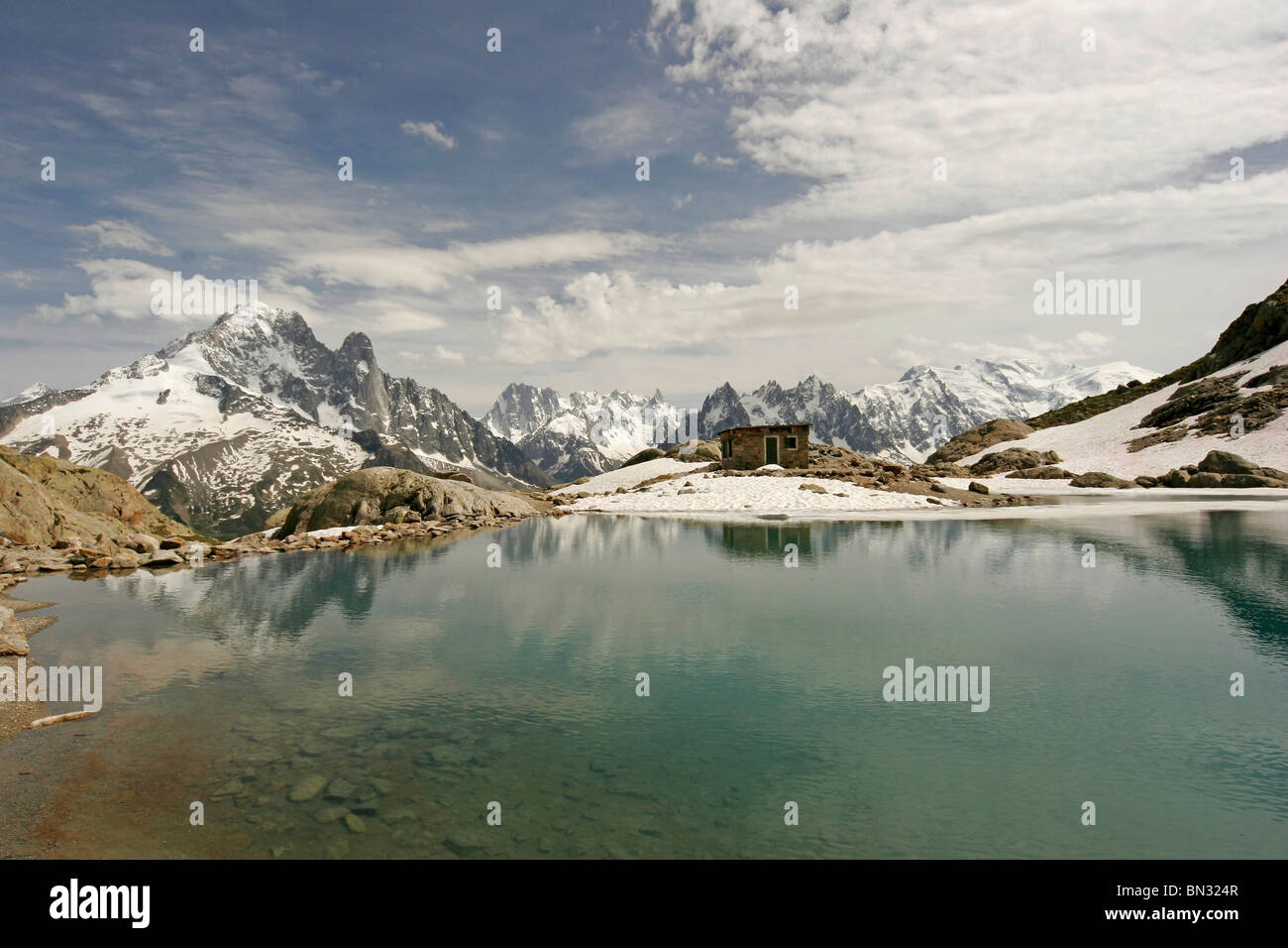 Lac Blanc Lake, in the Mont Blanc Massif, near Chamonix-Mont-Blanc ...