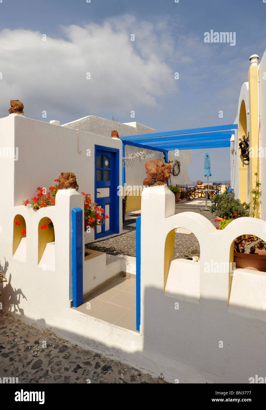 Brightly colored house in Firostefani Santorini Greece Stock Photo - Alamy