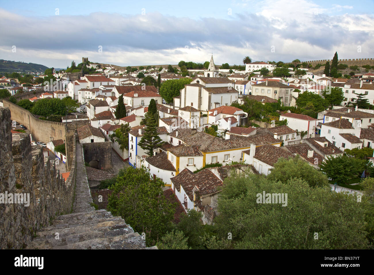 Medieval Walled European Village with Castle Stock Photo - Alamy