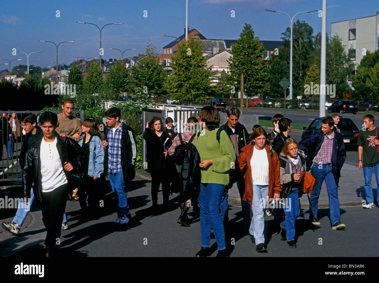 Belgian people boys and girls male female students on school campus in ...