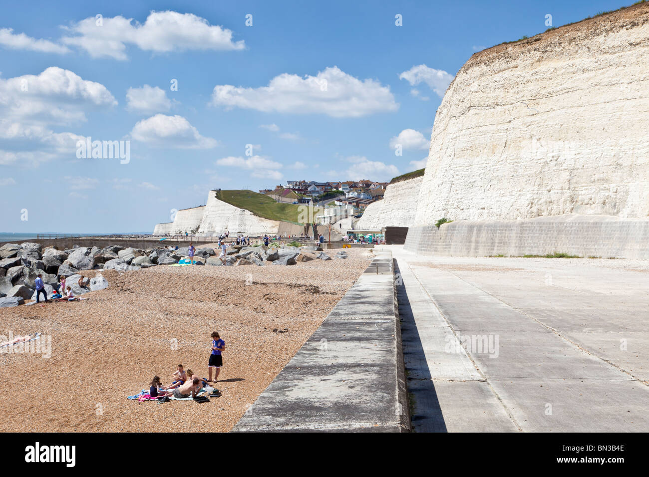 Seafront, beach and cliffs on the undercliff path at Rottingdean, East ...