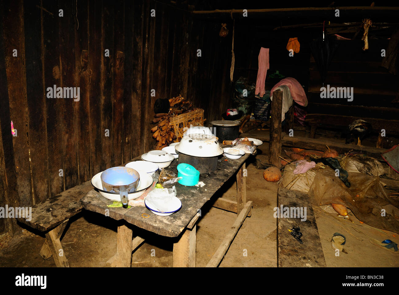 Inside a house of a Hmong village, Mae Hong Son, Northern Thailand ...