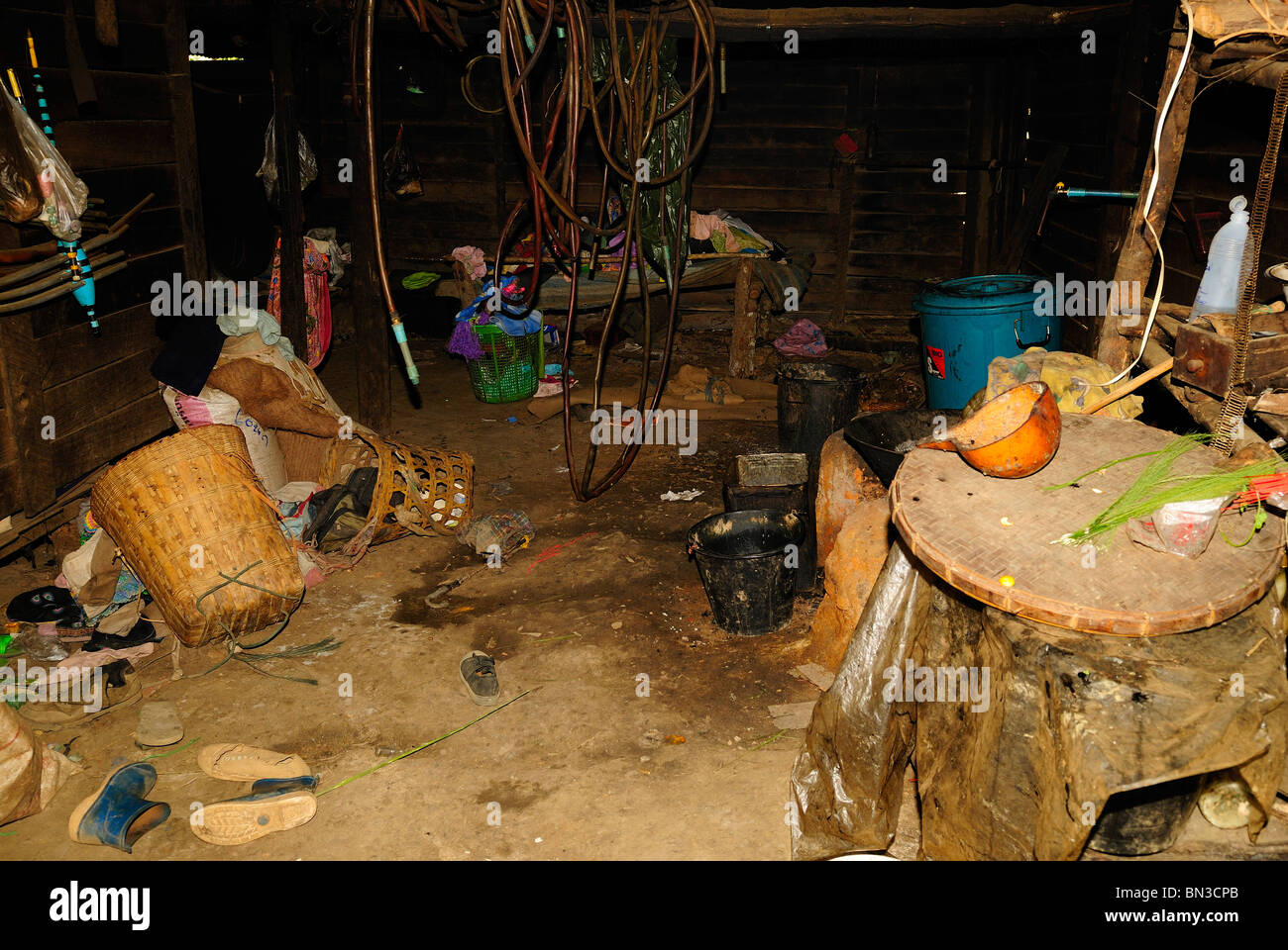 Inside a house of a Hmong village, Mae Hong Son, Northern Thailand ...