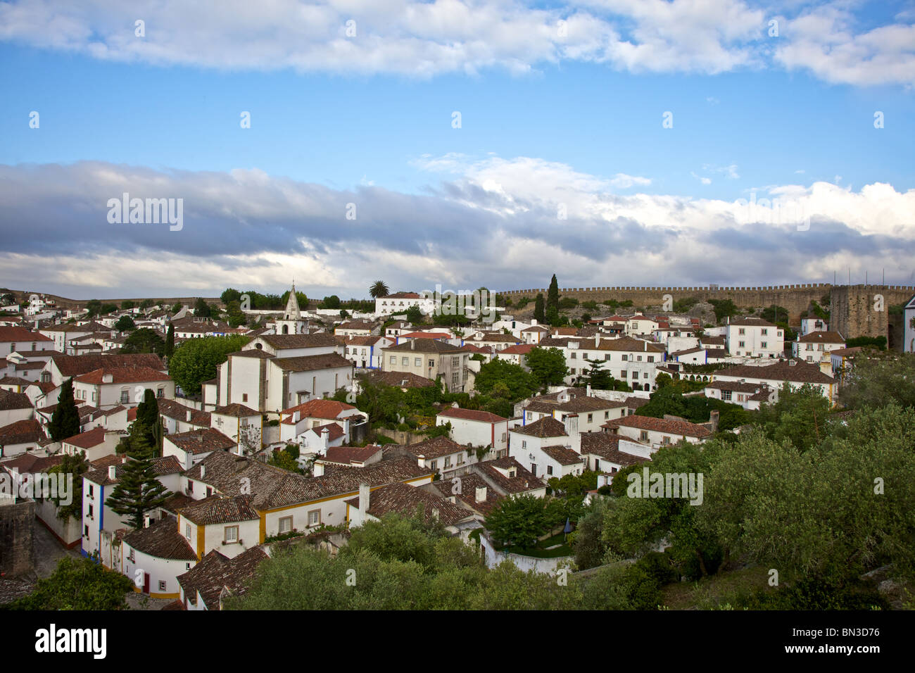 Medieval Walled European Village with Castle Stock Photo - Alamy