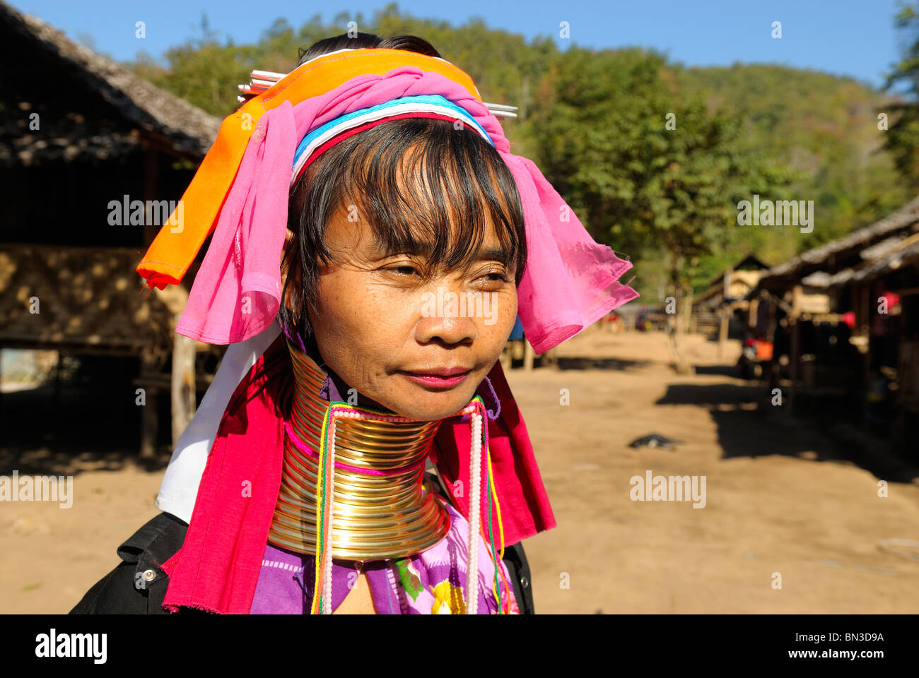 Kayan (ethnic minority) woman also called longneck wearing gold rings ...