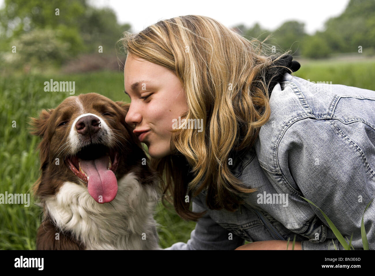 Teenage girl kissing Border Collie Stock Photo - Alamy