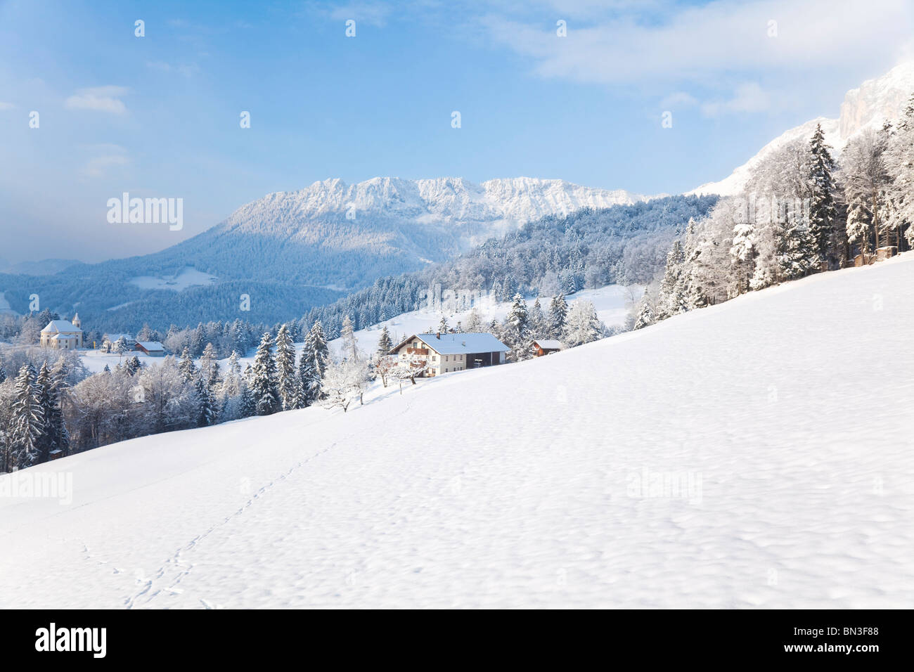 House in Berchtesgaden Alps, Marktschellenberg, Germany, elevated view ...