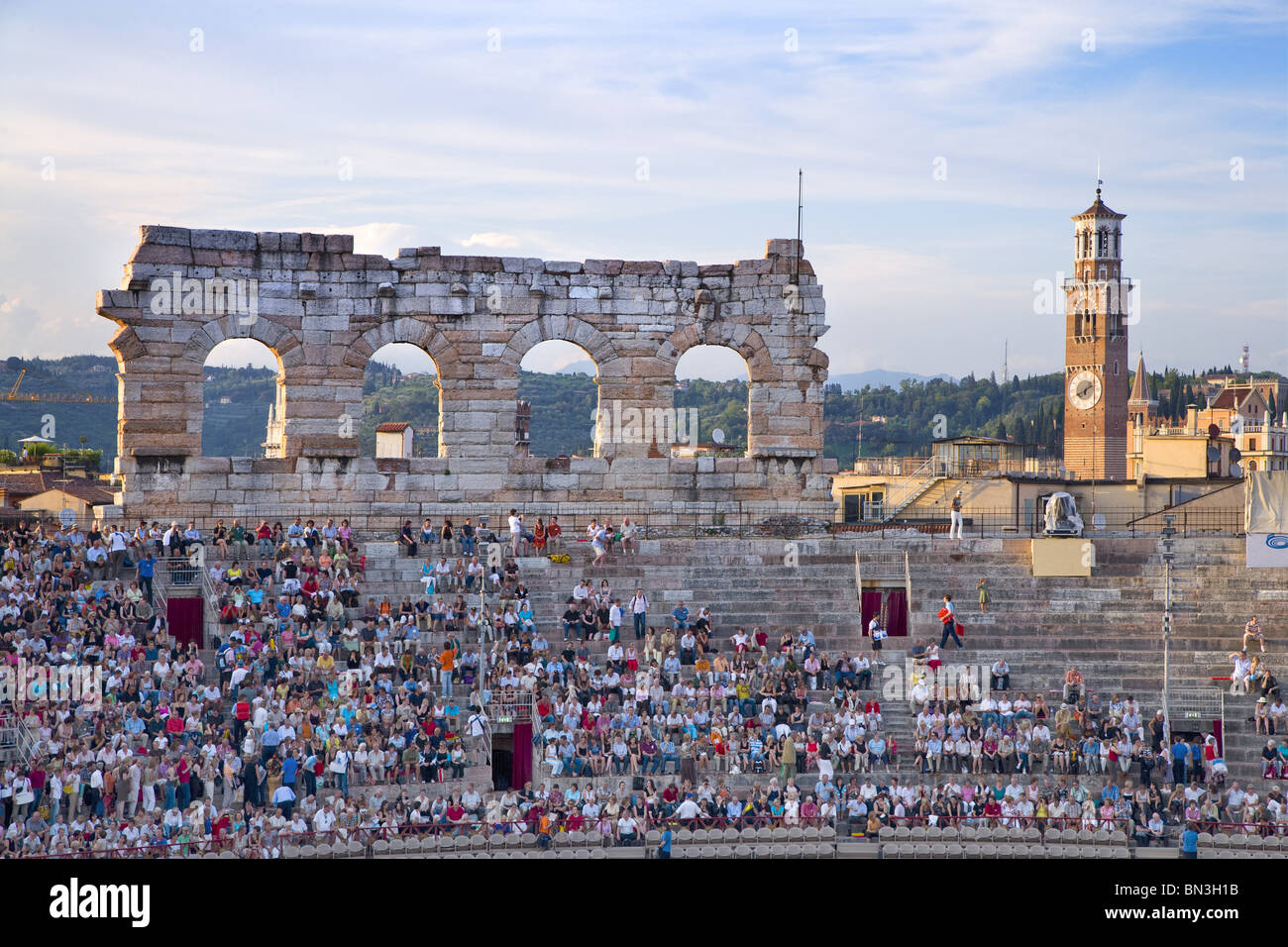 Audience in amphitheatre, Verona, Italy, elevated view Stock Photo - Alamy