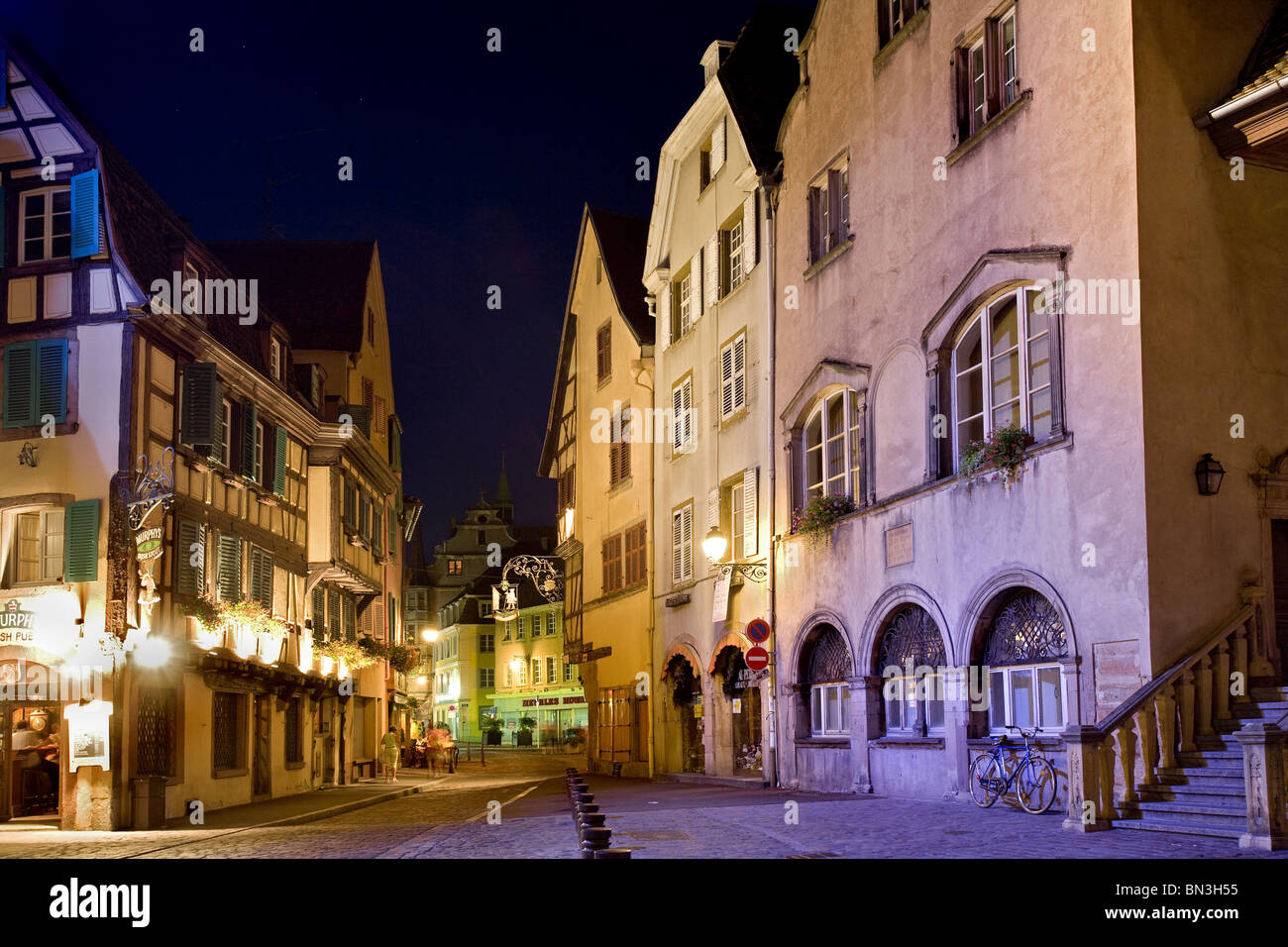Alley in the old town of Colmar at night, France Stock Photo - Alamy
