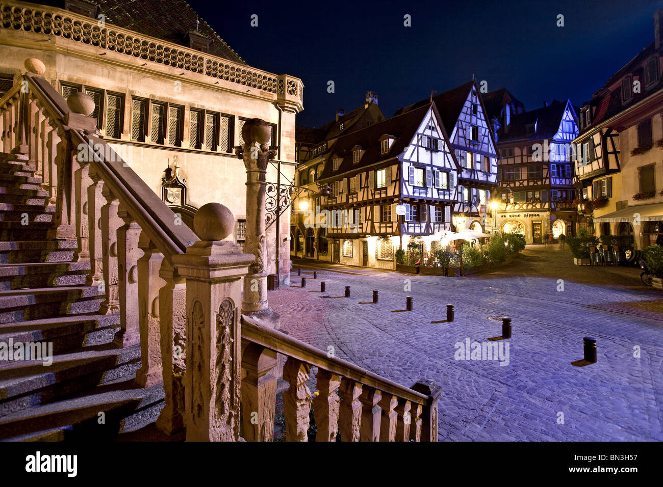 Old town of Colmar at night, France Stock Photo - Alamy