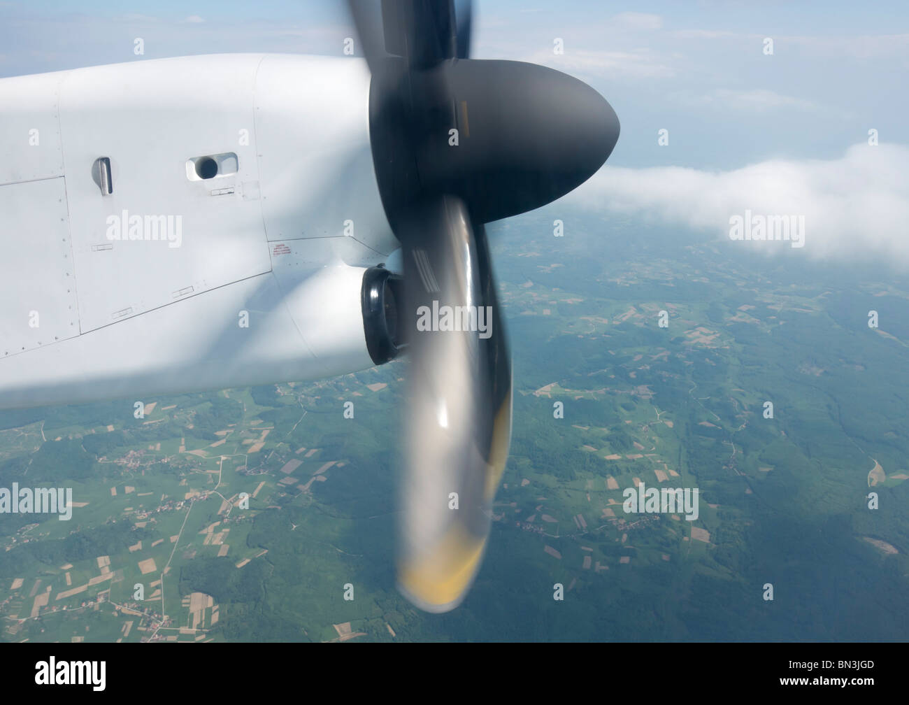 Turbo prop aircraft propellor in motion showing blades and movement ...