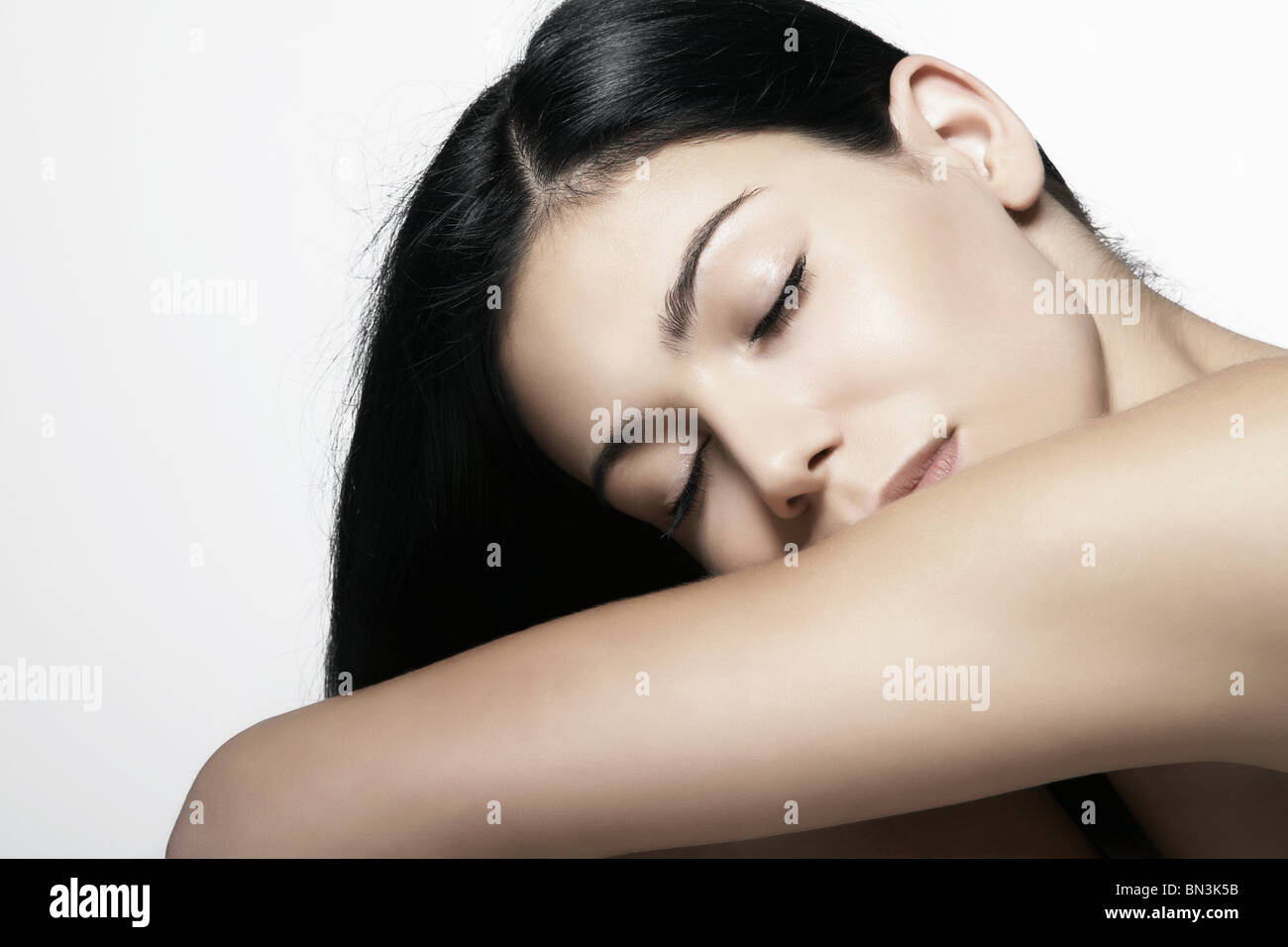 Young woman with closed eyes, portrait Stock Photo - Alamy