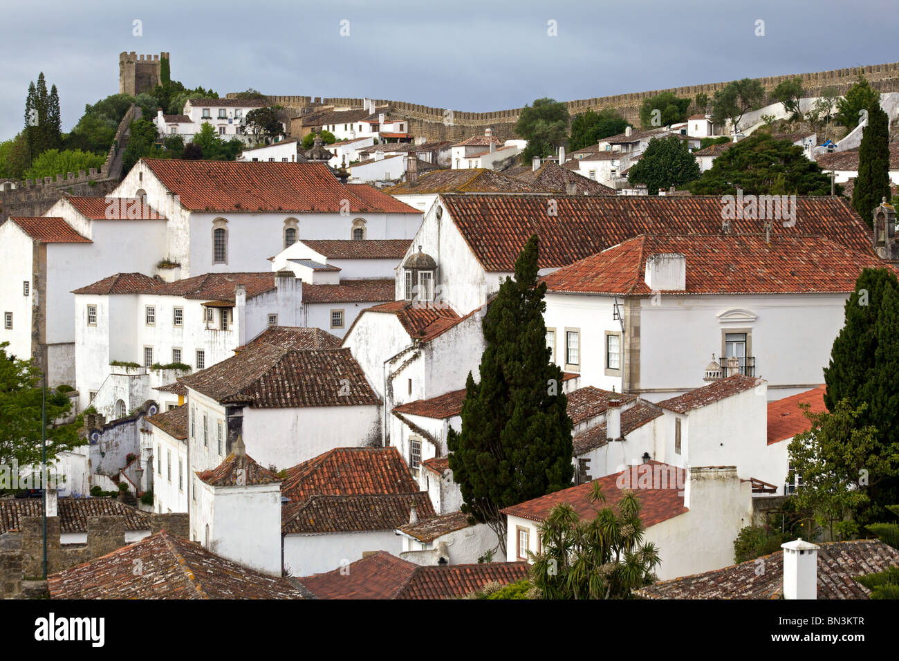 Medieval Walled European Village with Castle Stock Photo - Alamy