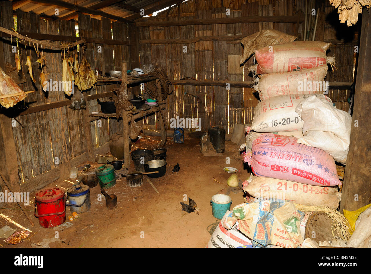 Inside a house of a Hmong village, Mae Hong Son, Northern Thailand ...