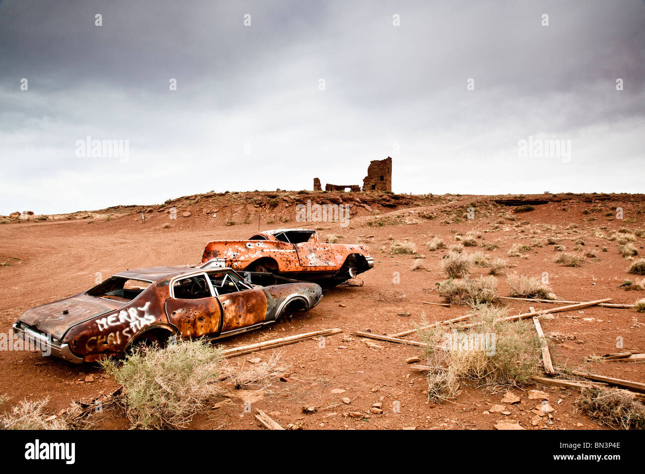 Wrecked cars in a desert landscape, Arizona, USA Stock Photo - Alamy