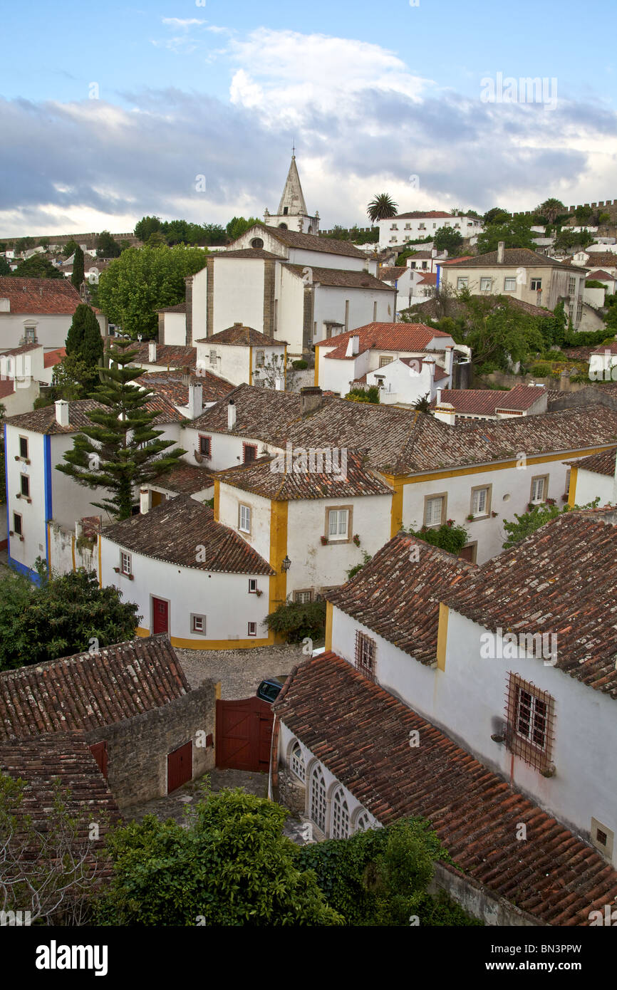 Medieval Walled European Village with Castle Stock Photo - Alamy