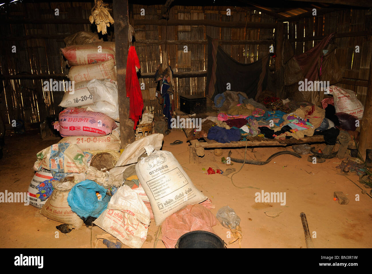 Inside a house of a Hmong village, Mae Hong Son, Northern Thailand ...