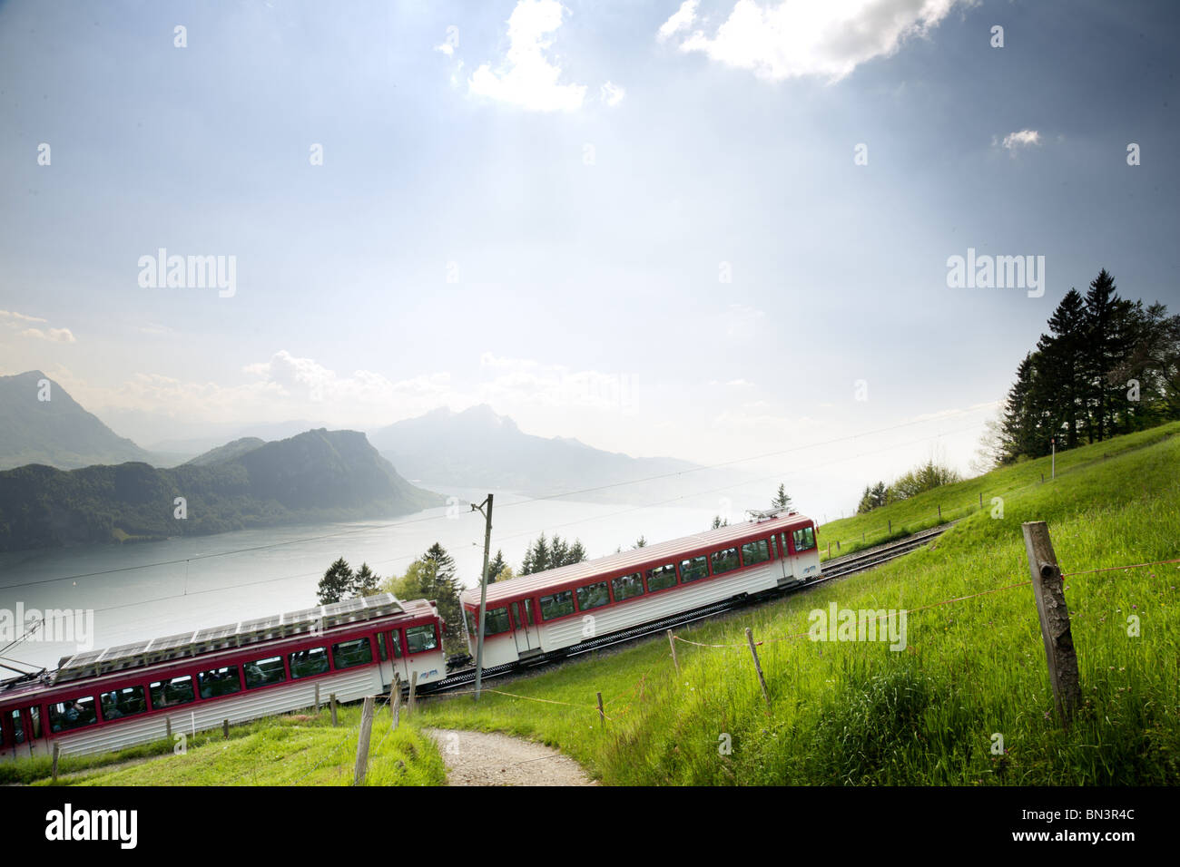 Train passing rural landscape, elevated view Stock Photo - Alamy